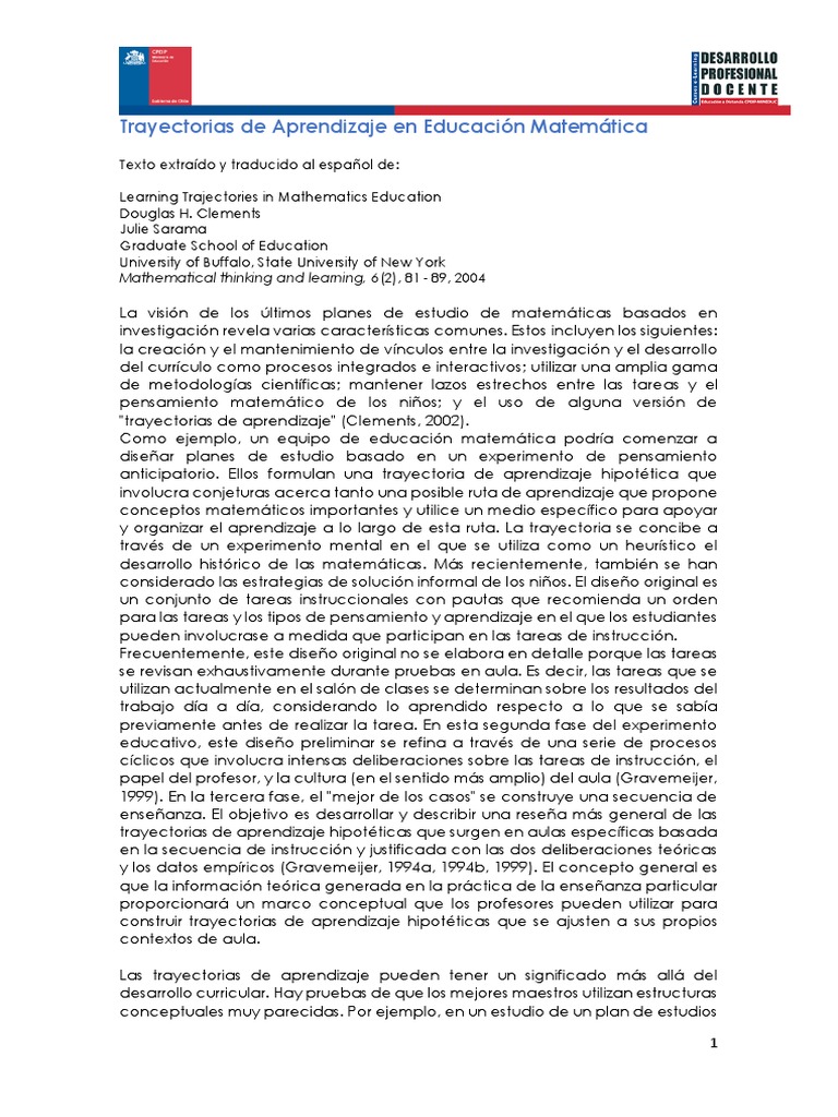 Trayectorias de Aprendizaje en Educación Matemática. Douglas H ... Trayectorias de Aprendizaje en Educación Matemática. Douglas H ...