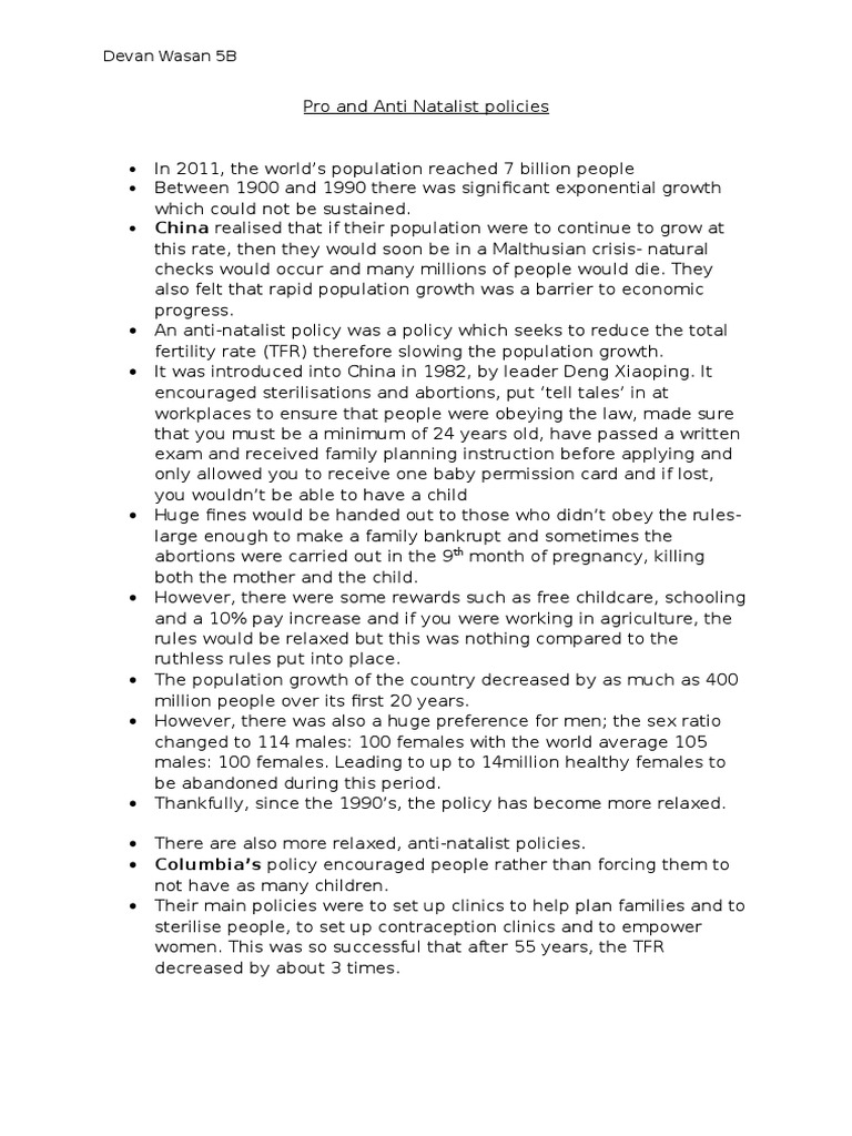 Pro and Anti Natalist policies.docx | Total Fertility Rate | Human ...
