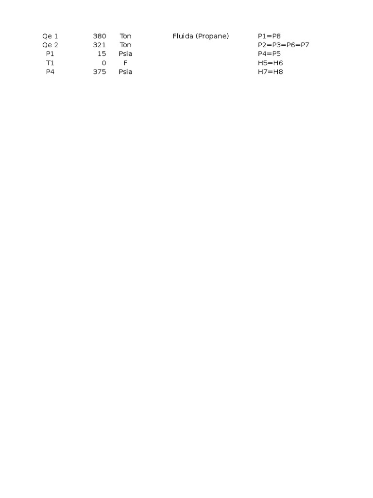 Qe1 380 Ton Fluida (Propane) P1 P8 Qe2 321 Ton P2 P3 P6 P7 P1 15 Psia P4 P5 T1 0 F H5 H6 P4 375 ...