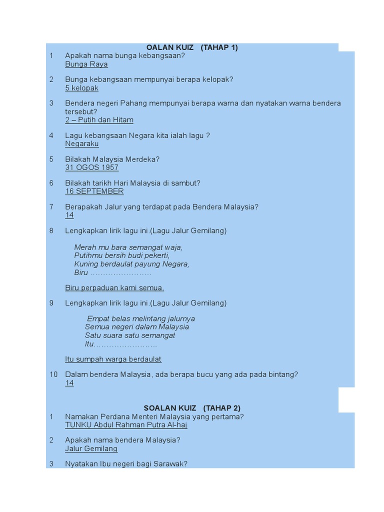 Contoh Soalan Kemerdekaan | PDF