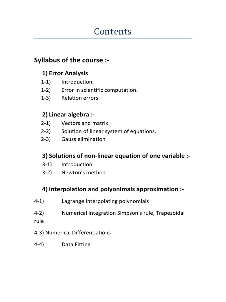 Syllabus of The Course:-: 1) Error Analysis | PDF | Numerical Analysis ...