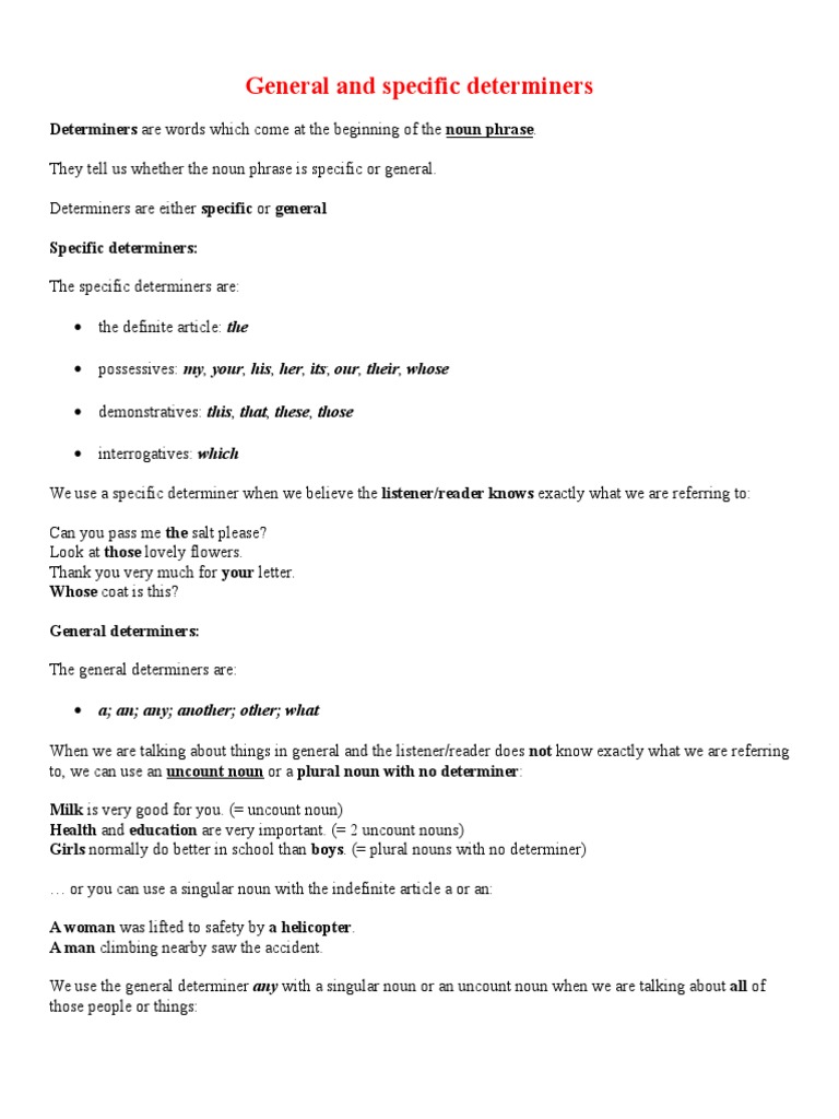 General and Specific Determiners | PDF