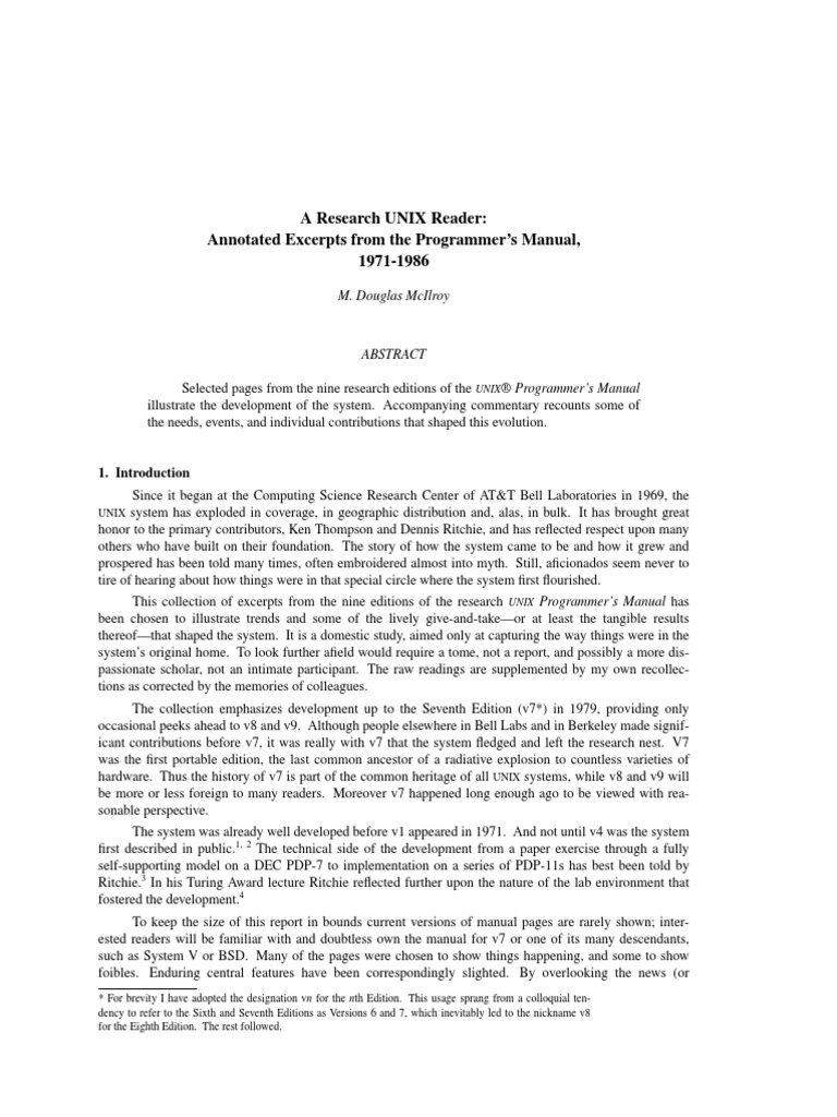 A Research UNIX Reader: Annotated Excerpts From The Programmer's Manual, 1971-1986 | PDF | Unix ...