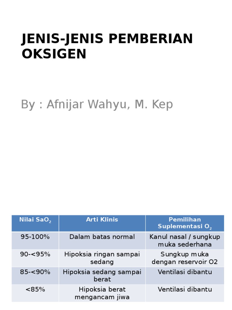 Jenis Pemberian Oksigen | PDF