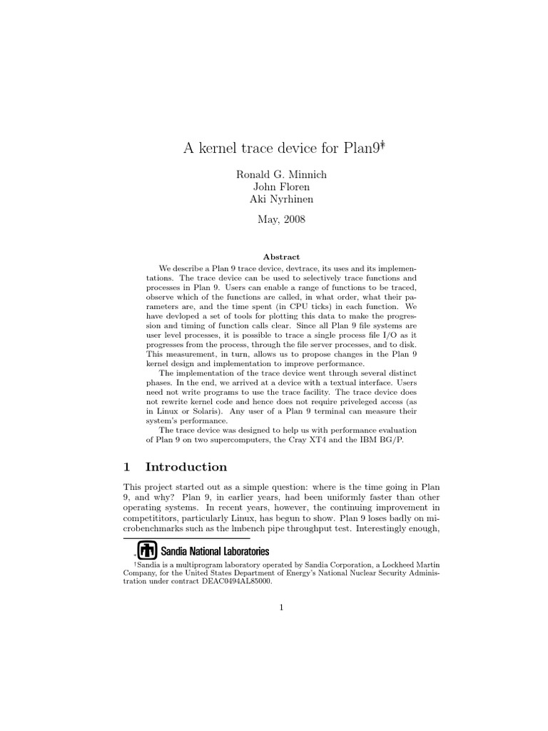 A Kernel Trace Device For Plan9 | PDF | Subroutine | Cpu Cache