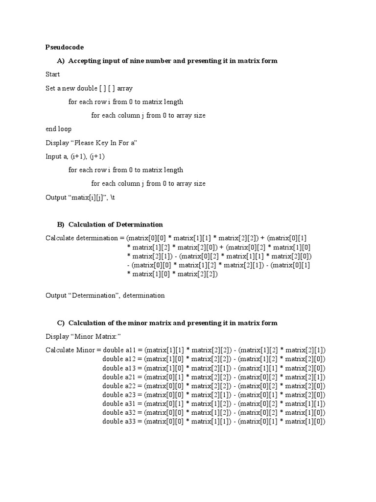 Pseudocode A) Accepting Input of Nine Number and Presenting It in ...