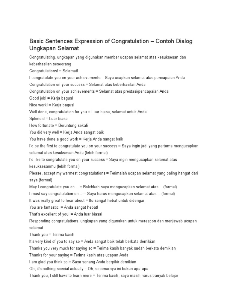 Basic Sentences Expression of Congratulation - Contoh Dialog Ungkapan ...