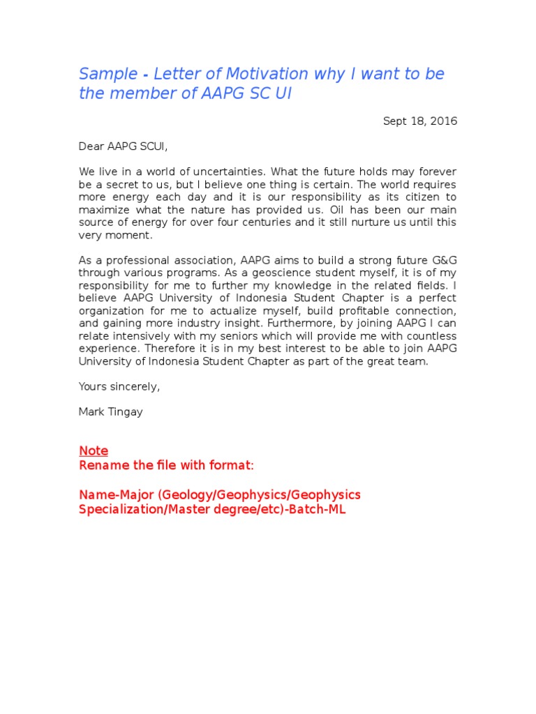 Motivation Letter for AAPG Membership | PDF | Career & Growth | Business