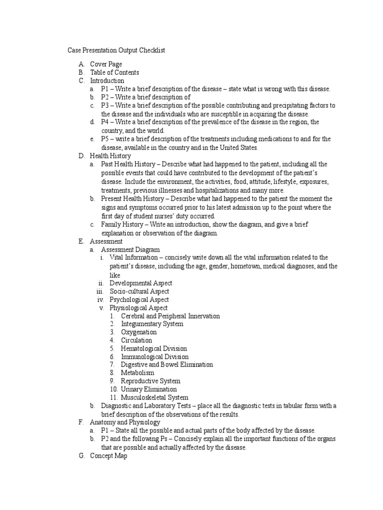 Case Presentation Output Checklist and Format and Master Output | PDF ...