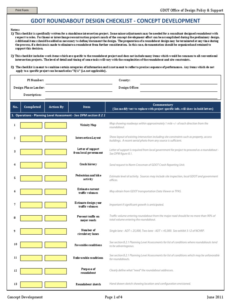 GDOT Roundabout Checklist Concept | PDF | Traffic | Feasibility Study