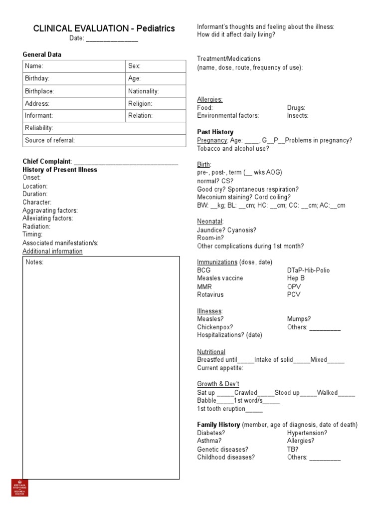 Clinical Evaluation - Pediatrics: General Data | PDF | Urinary ...