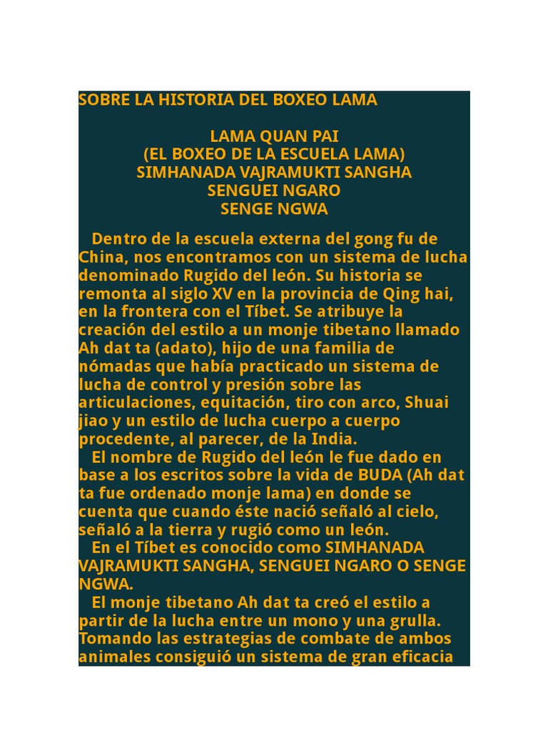 Historia del Boxeo Lama Quan | PDF | Artes (general) | Religión y creencia
