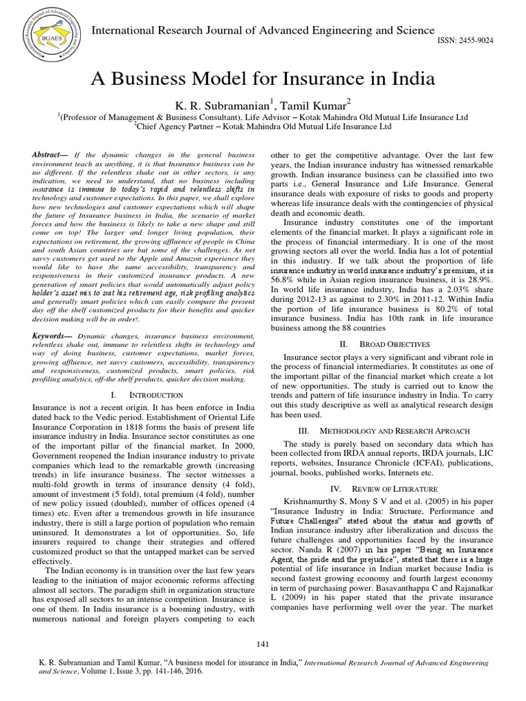 A Business Model For Insurance in India | PDF | Insurance | Economic Growth