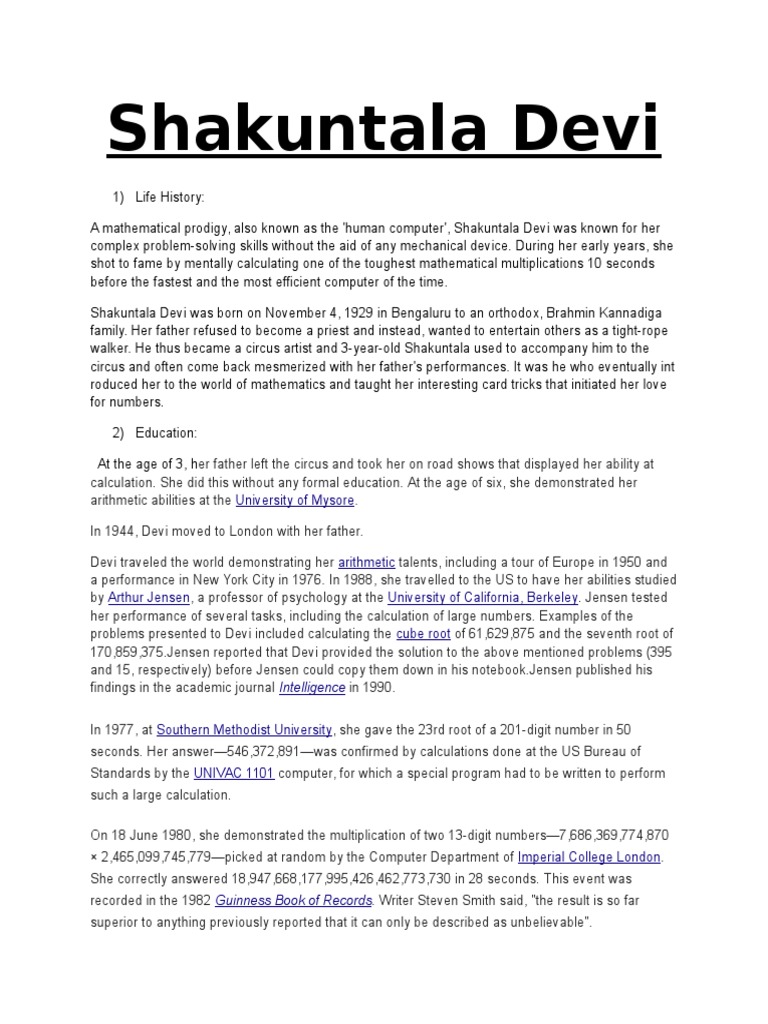 Shakuntala Devi: University of Mysore | PDF | Teaching Mathematics | Computing And Information ...