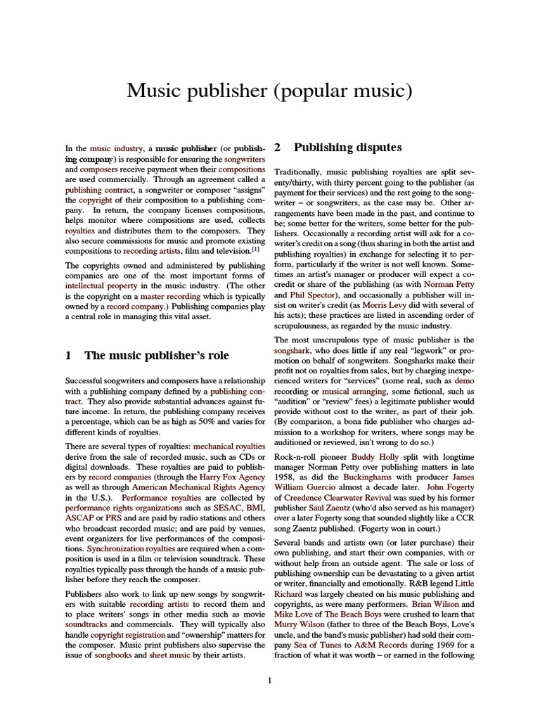 Music Publisher (Popular Music) | PDF | Music Industry | Cultural Economics