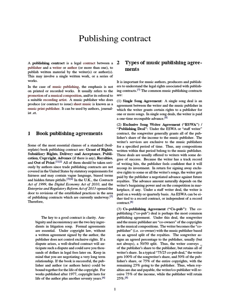 Publishing Contract: 2 Types of Music Publishing Agree-Ments | PDF ...