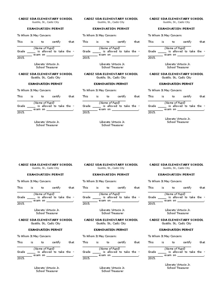 Exam Permit | Download Free PDF | Schools | Educational Assessment And ...