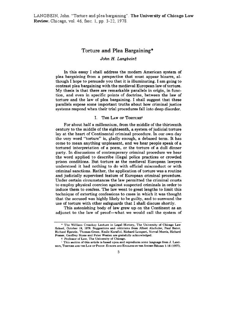 LANGBEIN, John. - Torture and Plea Bargaining | PDF