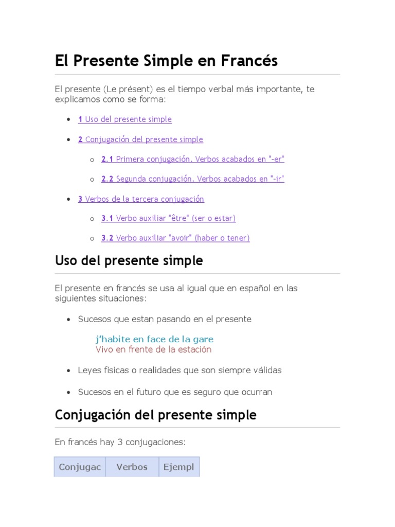El Presente Simple en Francés | Conjugación gramatical | Verbo