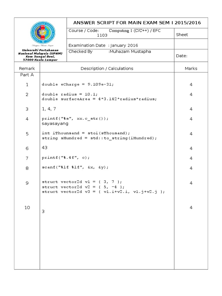 Answer Script For Main Exam Sem I 2015/2016 | PDF | Unix Software ...