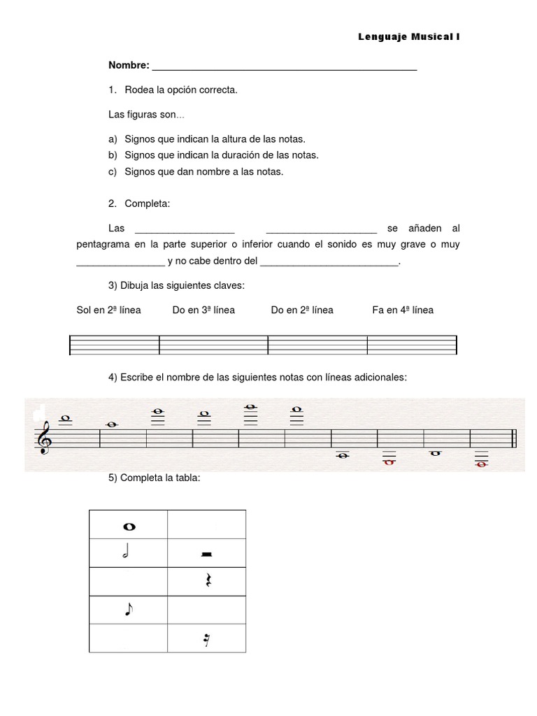Examen LENGUAJE MUSICAL