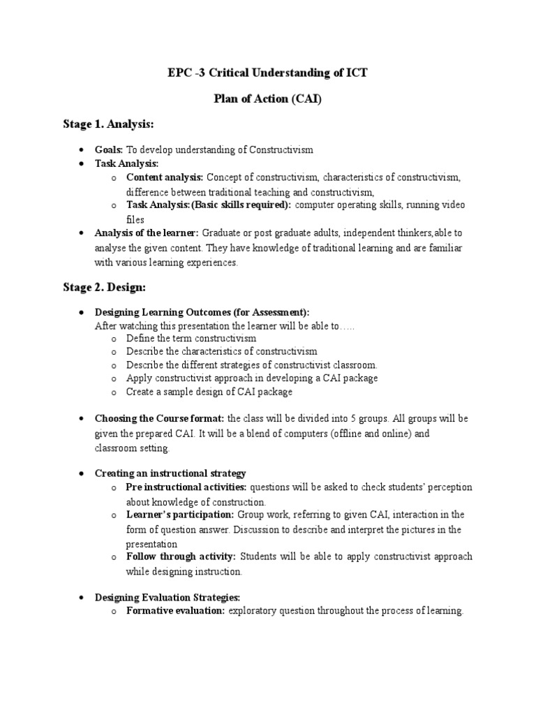 ADDIE Based Plan of Action On Constructivism SZ | PDF | Constructivism ...