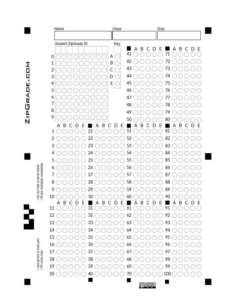 ZipGrade Quiz Answer Sheet | PDF