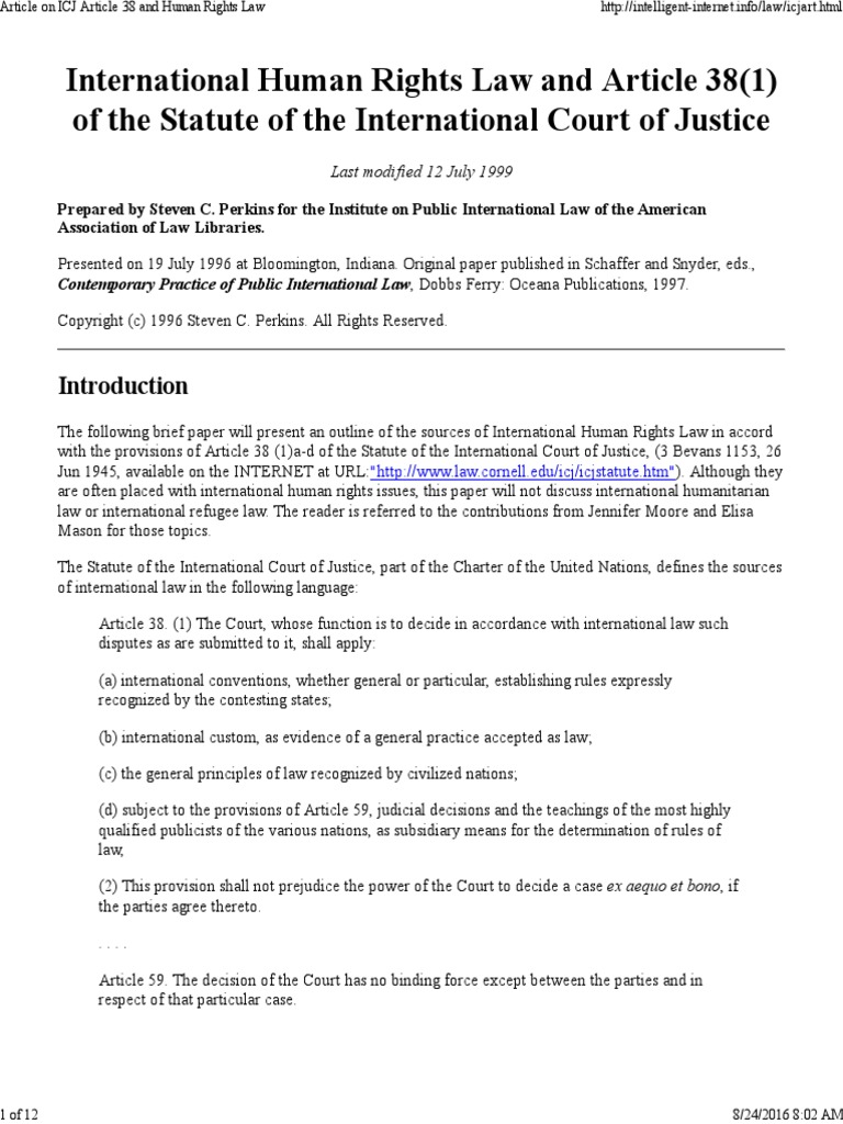 Article On ICJ Article 38 and Human Rights Law | PDF | International ...