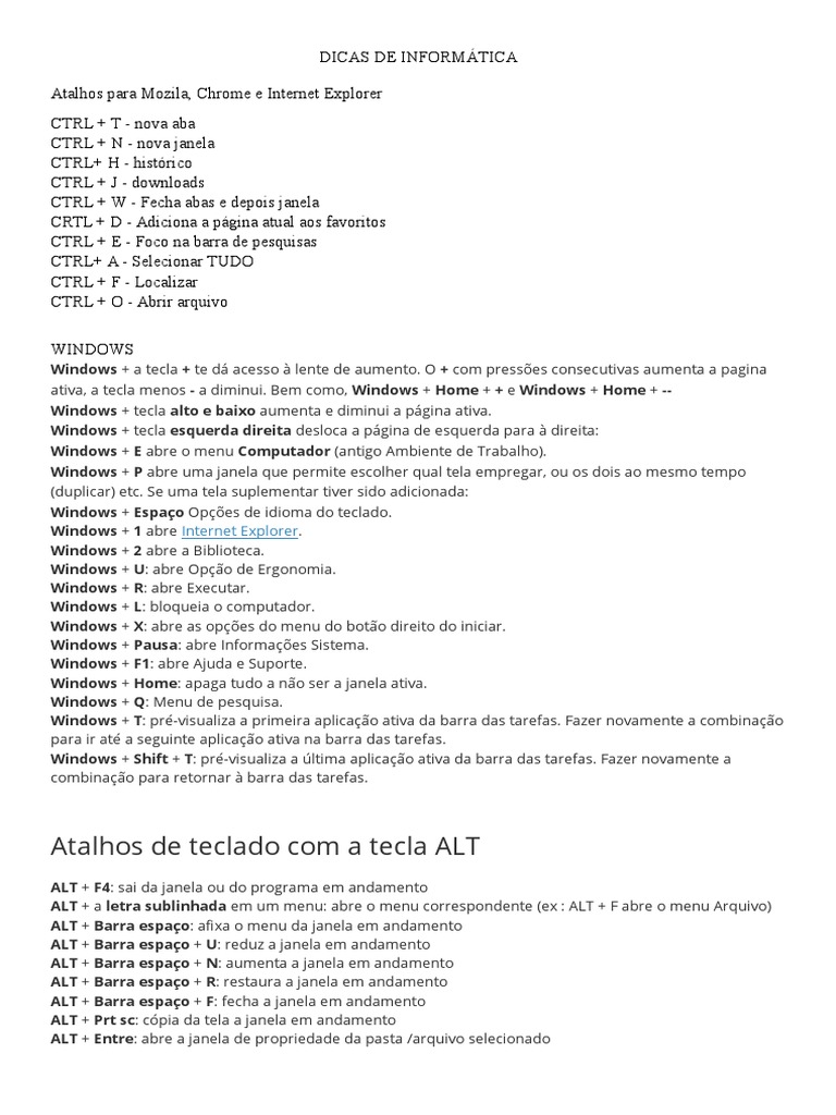 Dicas de Informática | PDF | Janela (informática) | Teclado de computador