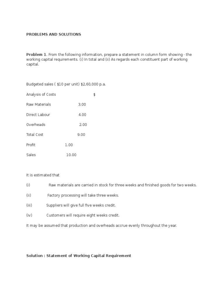 Problems and Solutions | PDF | Working Capital | Credit (Finance)