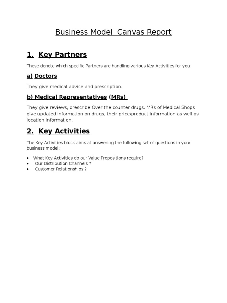 Business Model Canvas Report: 1. Key Partners | PDF