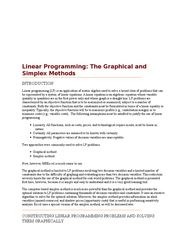 Linear Programming: The Graphical and Simplex Methods | PDF | Linear Programming | Loss Function