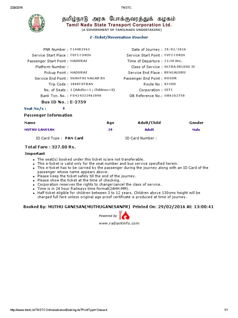 Bus ID No.: E 2759: Passenger Information | PDF