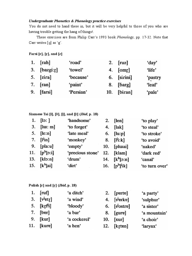UPP - 2 - Practice Exercises (Phonological Variation and Underlying ...