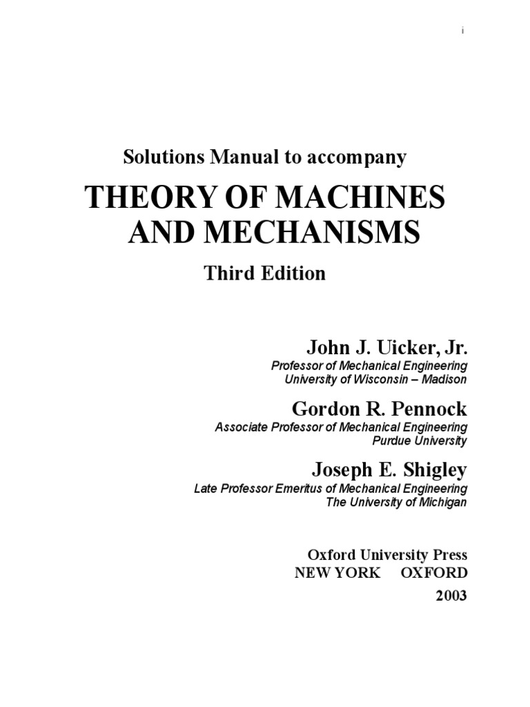 Theory of Machines and Mechanisms: Solutions Manual To Accompany | PDF