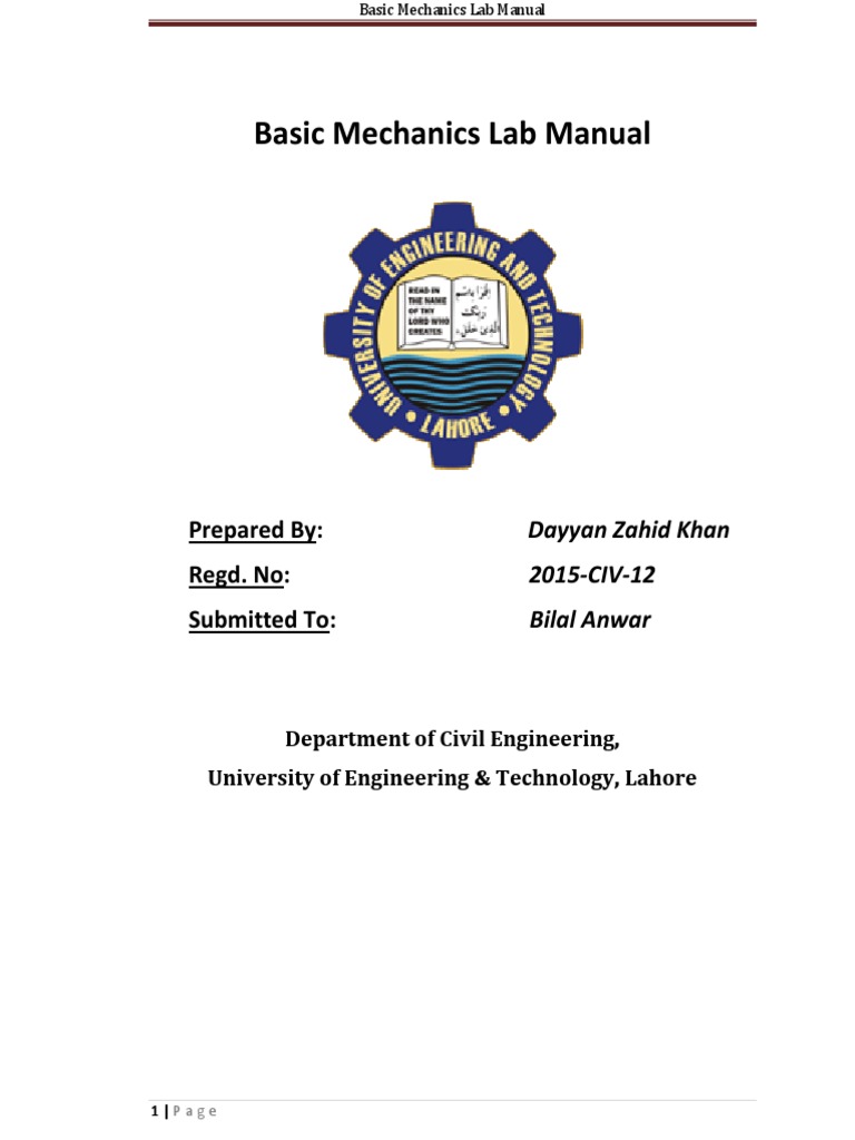 Basic Mechanics Lab Manual | PDF | Concrete | Brick