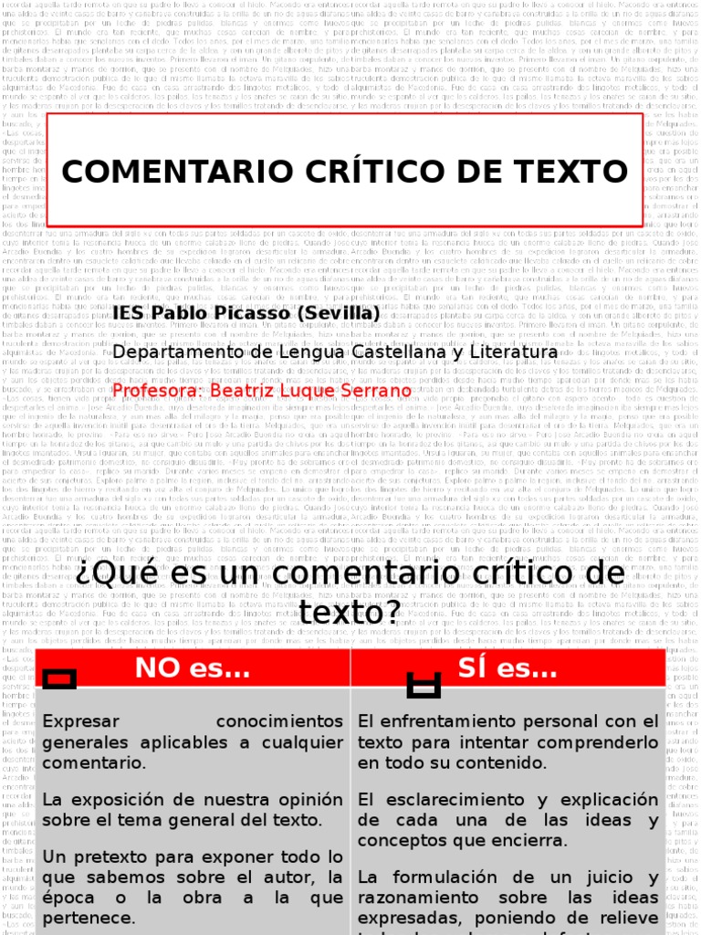 Guía para Comentario Crítico de Texto | PDF | Lectura (proceso) | Autor