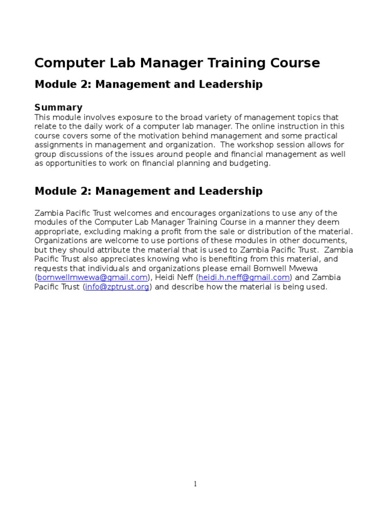 Computer Lab Manager Training Module 2 Management and Leadership | PDF ...