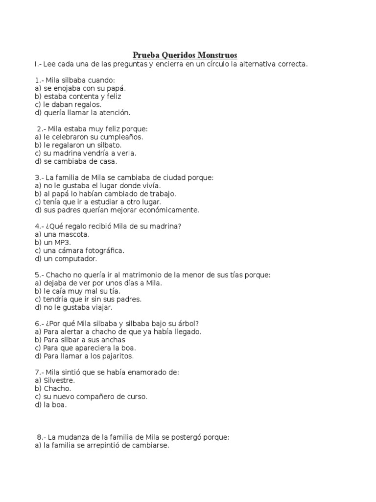 Prueba Queridos Monstruos | PDF