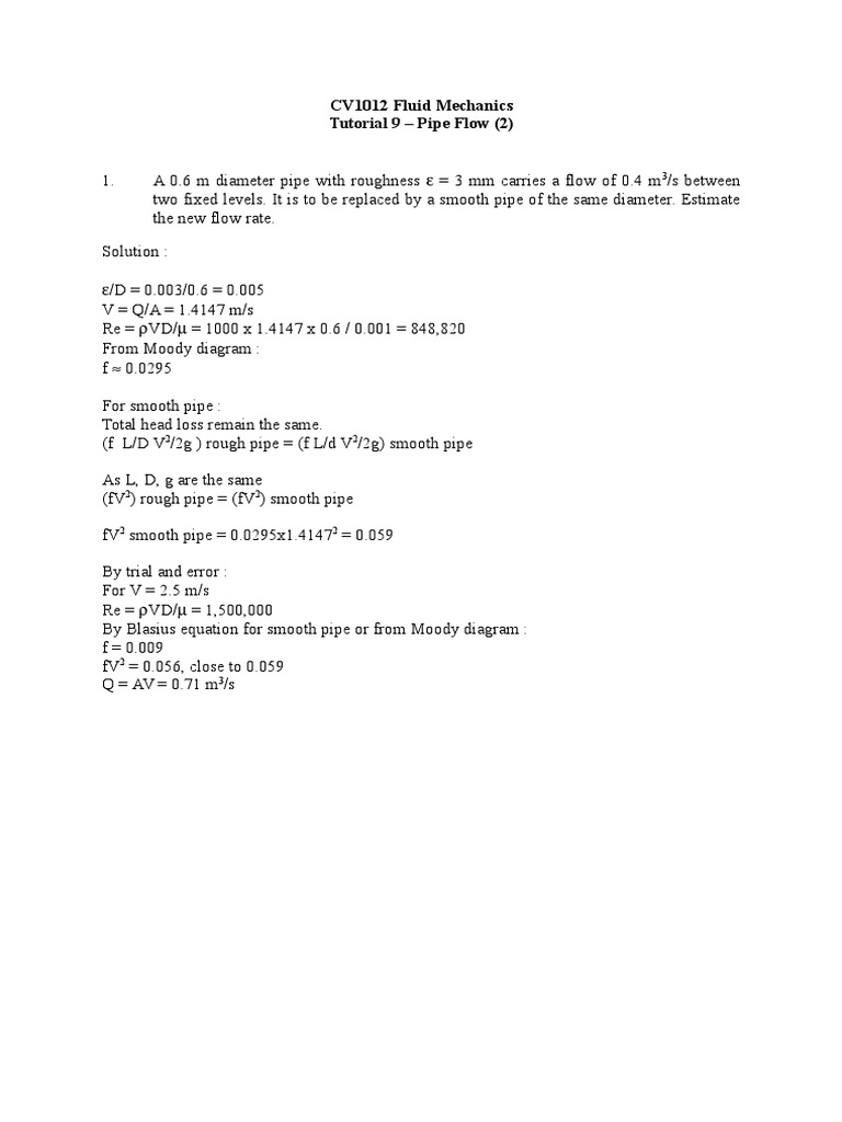 CV1012 Tutorial 9 Solutions | PDF | Fluid Mechanics | Pressure Measurement