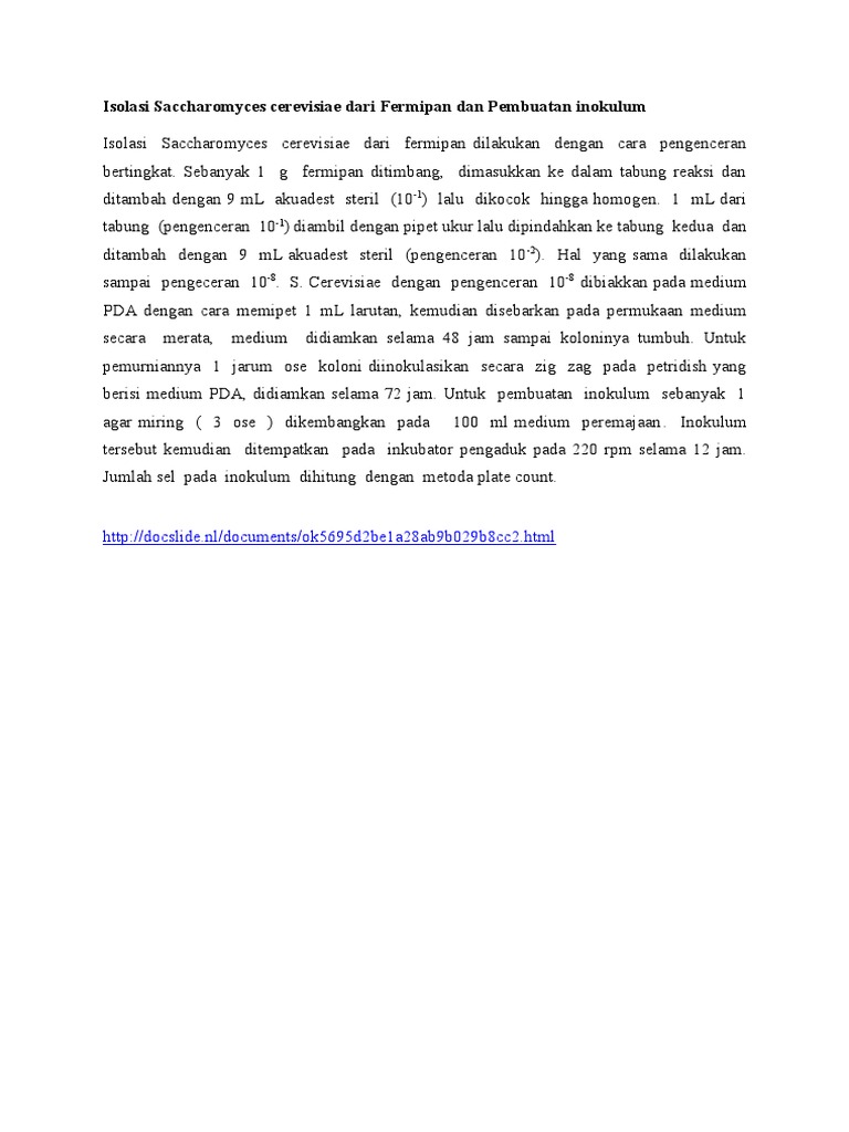 Isolasi dan Pembuatan Inokulum S. cerevisiae | PDF