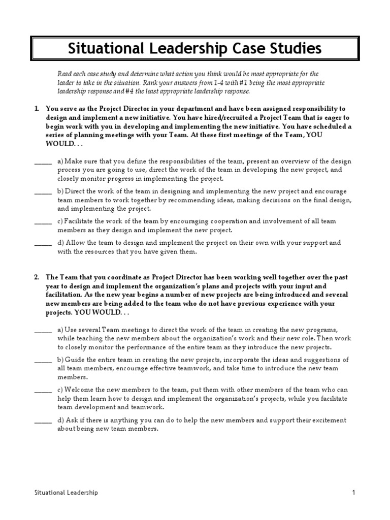 Topic 8 - Situational Leadership Case Studies | Leadership | Leadership ...