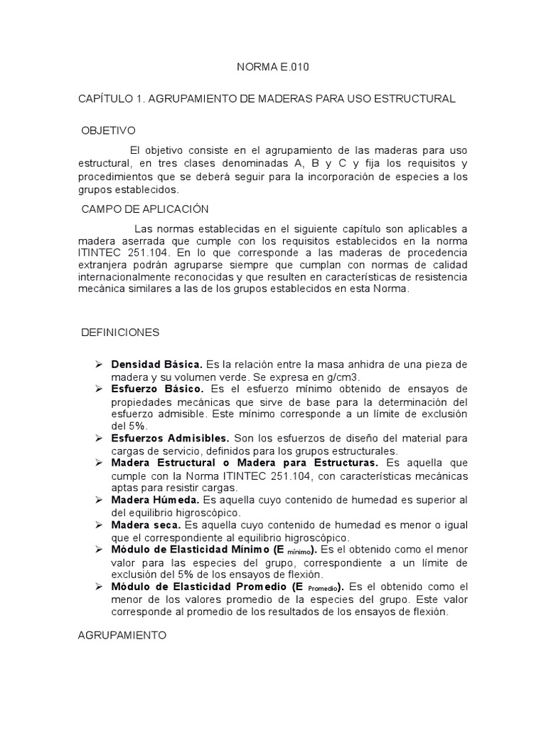 Norma E.010 | Descargar gratis PDF | Madera | Esfuerzo cortante