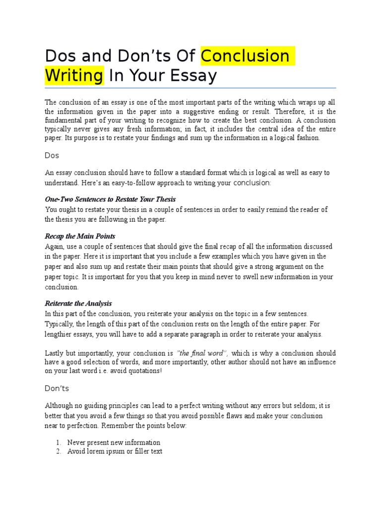 Dos and Don'ts of Conclusion Writing in Your Essay: One-Two Sentences ...