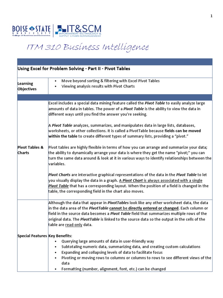 Using Excel For Problem Solving - Part II - Pivot Tables: Learning ...