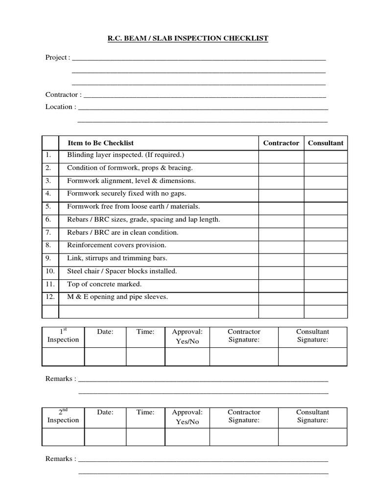 RC Inspection Form | PDF | Building Engineering | Architectural Design