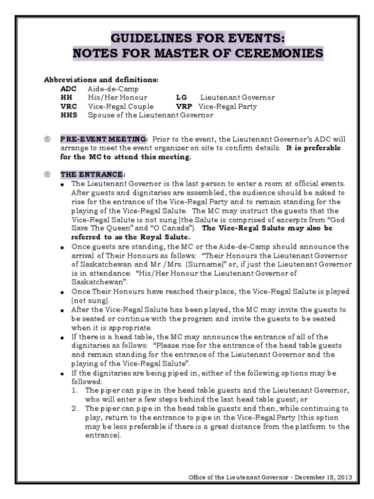 Guidelines For Events MC | PDF