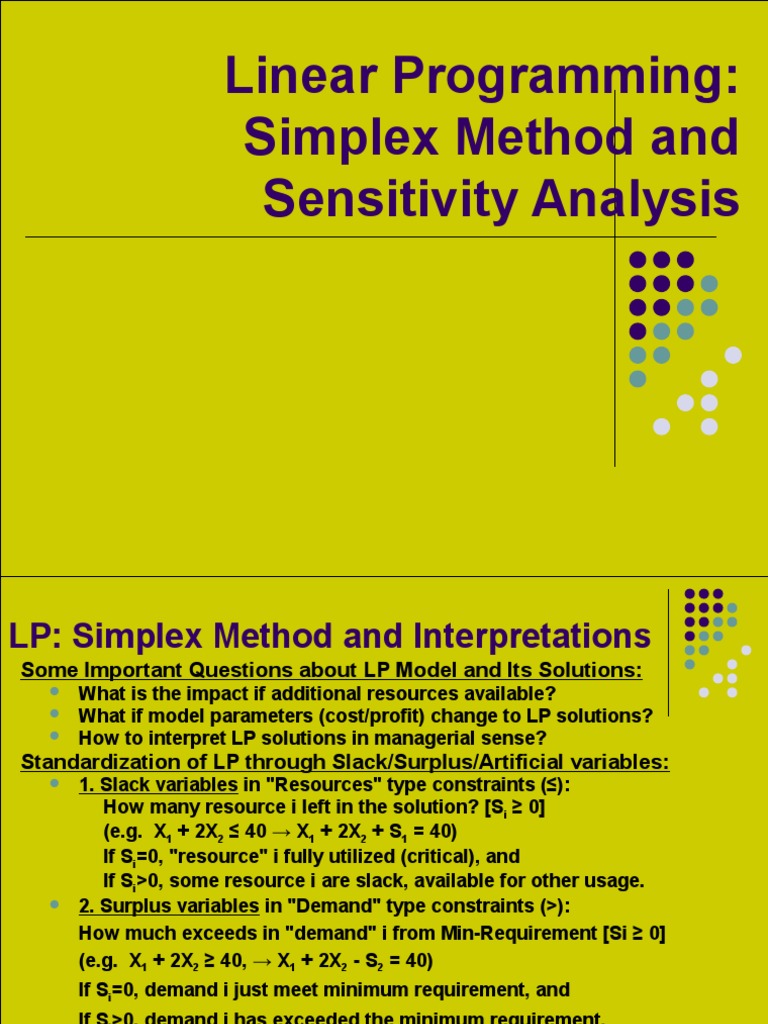 Simplex Method and Sensitivity Analysis2012 | PDF | Mathematical Optimization | Linear Programming