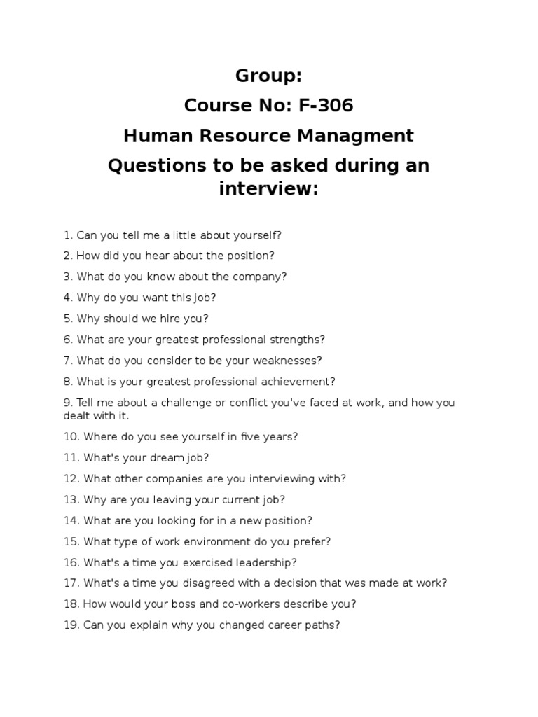 Questionnaire For A Job Interview | PDF