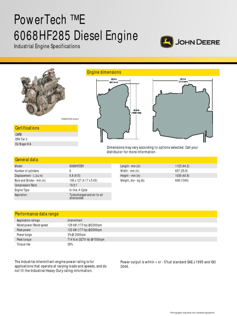 Powertech ™ E 6068Hf285 Diesel Engine | PDF | Engines | Turbocharger